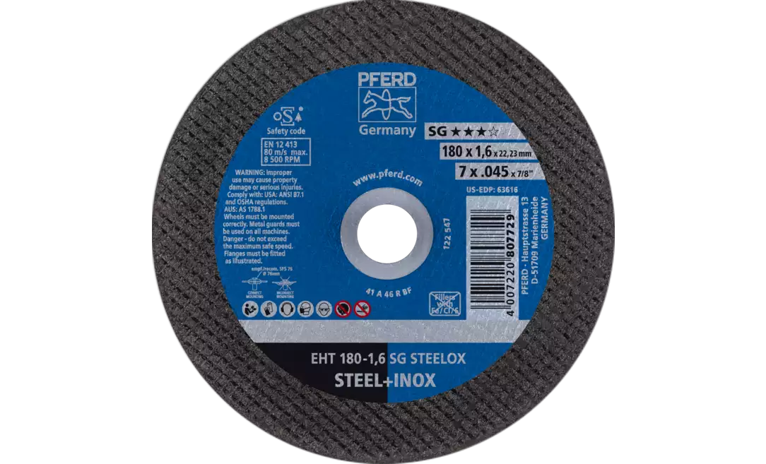 DISCO DE CORTE PFERD EHT 180-1,6 SG STEELOX - Galeo